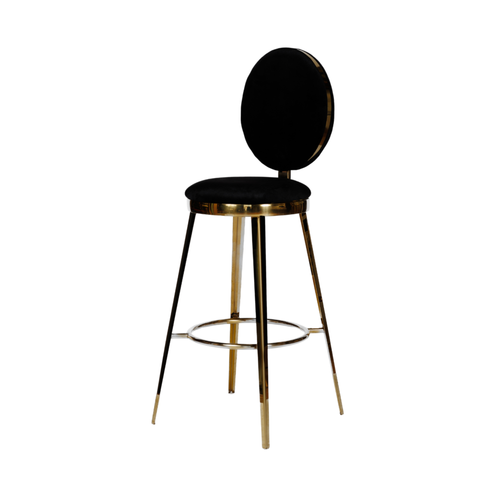 Black Velvet Gold Trim Cocktail Bar Stool - Optimum Event Hire