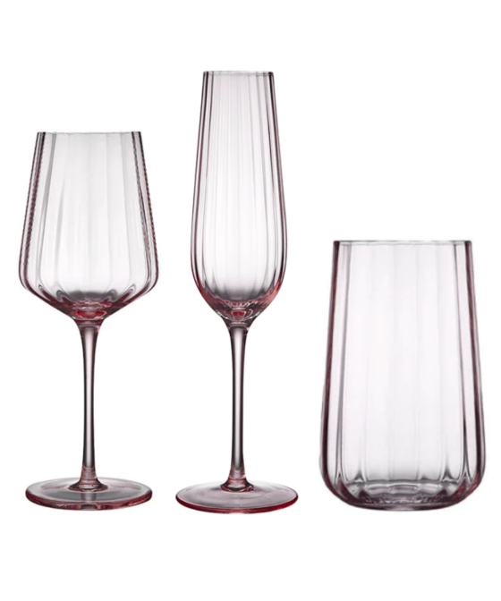 Pink Ribbed Glassware Set
