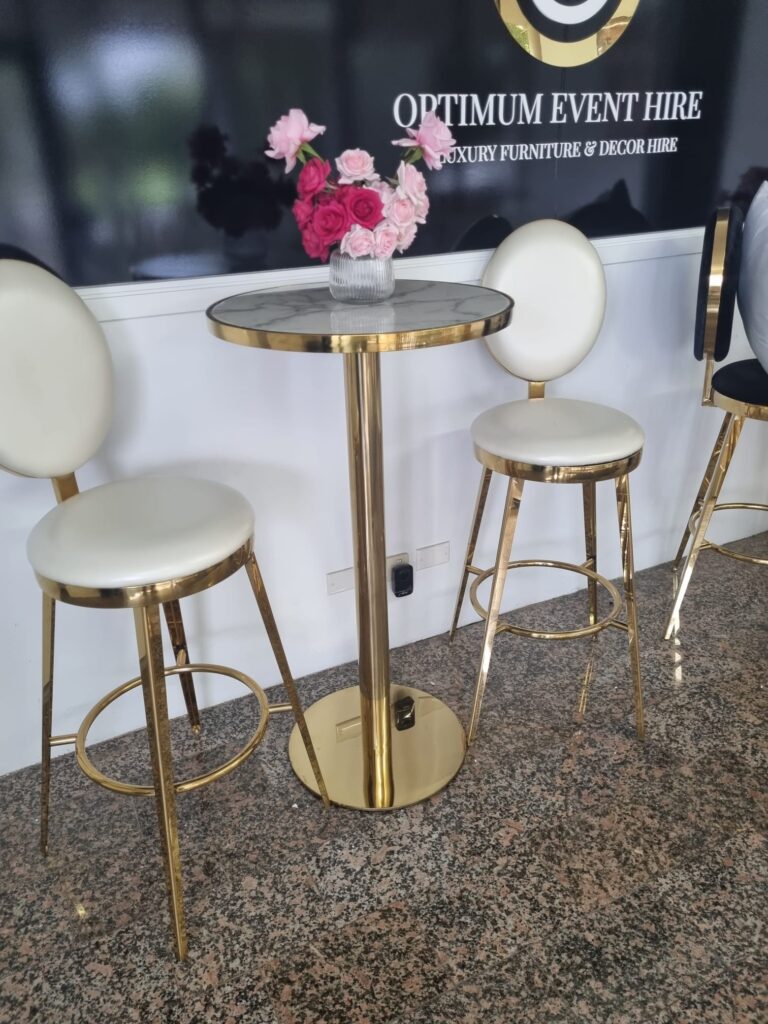 Gold Slim Cocktail Bar Table Hire