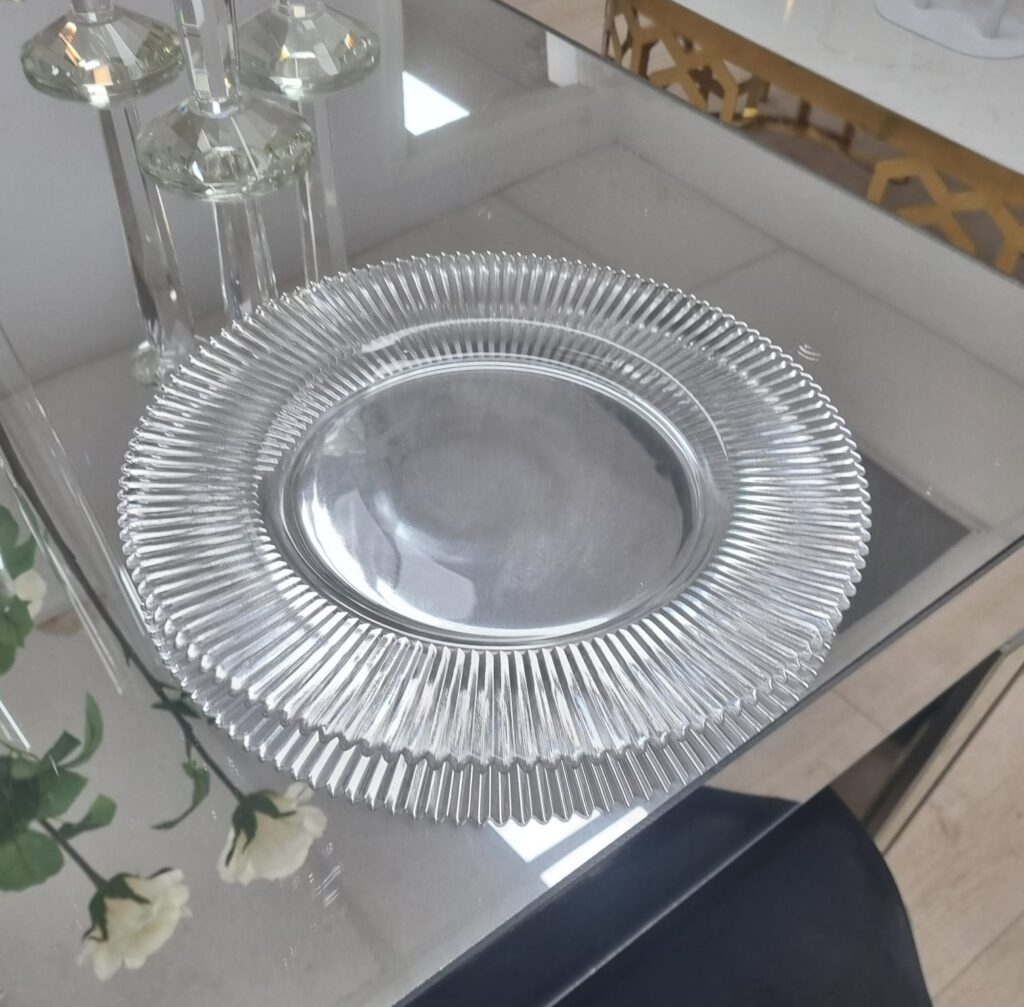 Clear Ribbed Glass Charger Plate - Optimum Event Hire