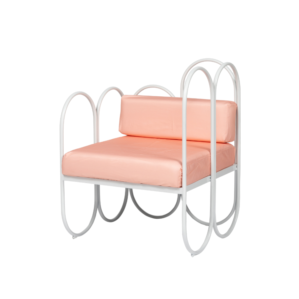 White/Peachy Pink Outdoor Armchair Furniture Hire