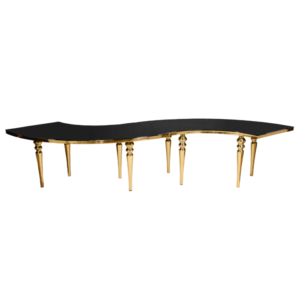 Marion Gold Serpentine Table Black - Optimum Event Hire