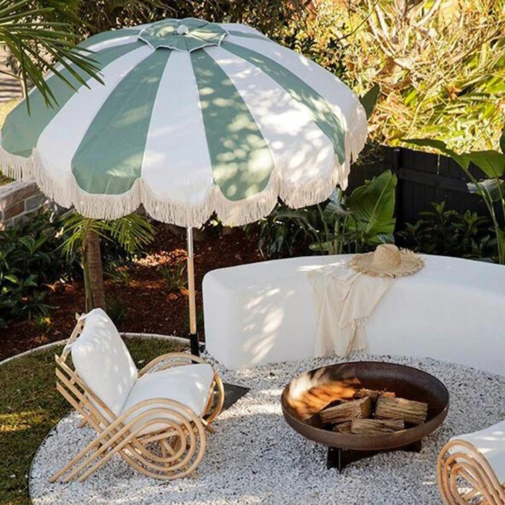 Green Stripe Fringe Umbrella - Optimum Event Hire