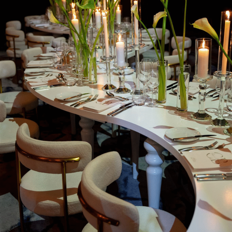 Blanca White Serpentine Table - Optimum Event Hire