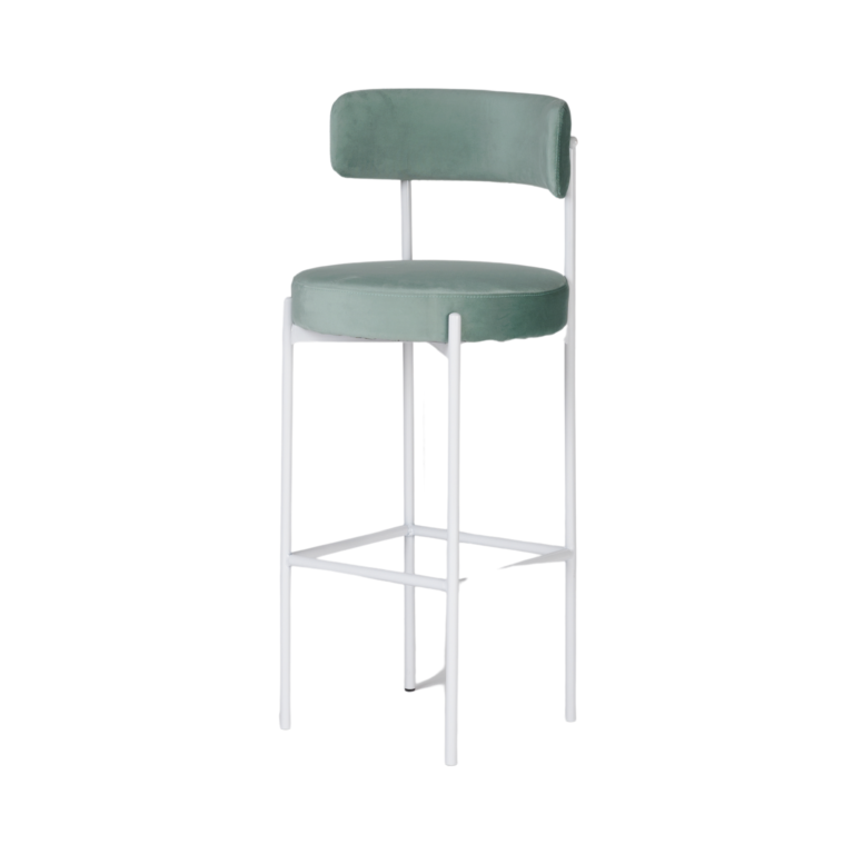 Sage Bouc Bar Stool w/White Frame - Optimum Event Hire