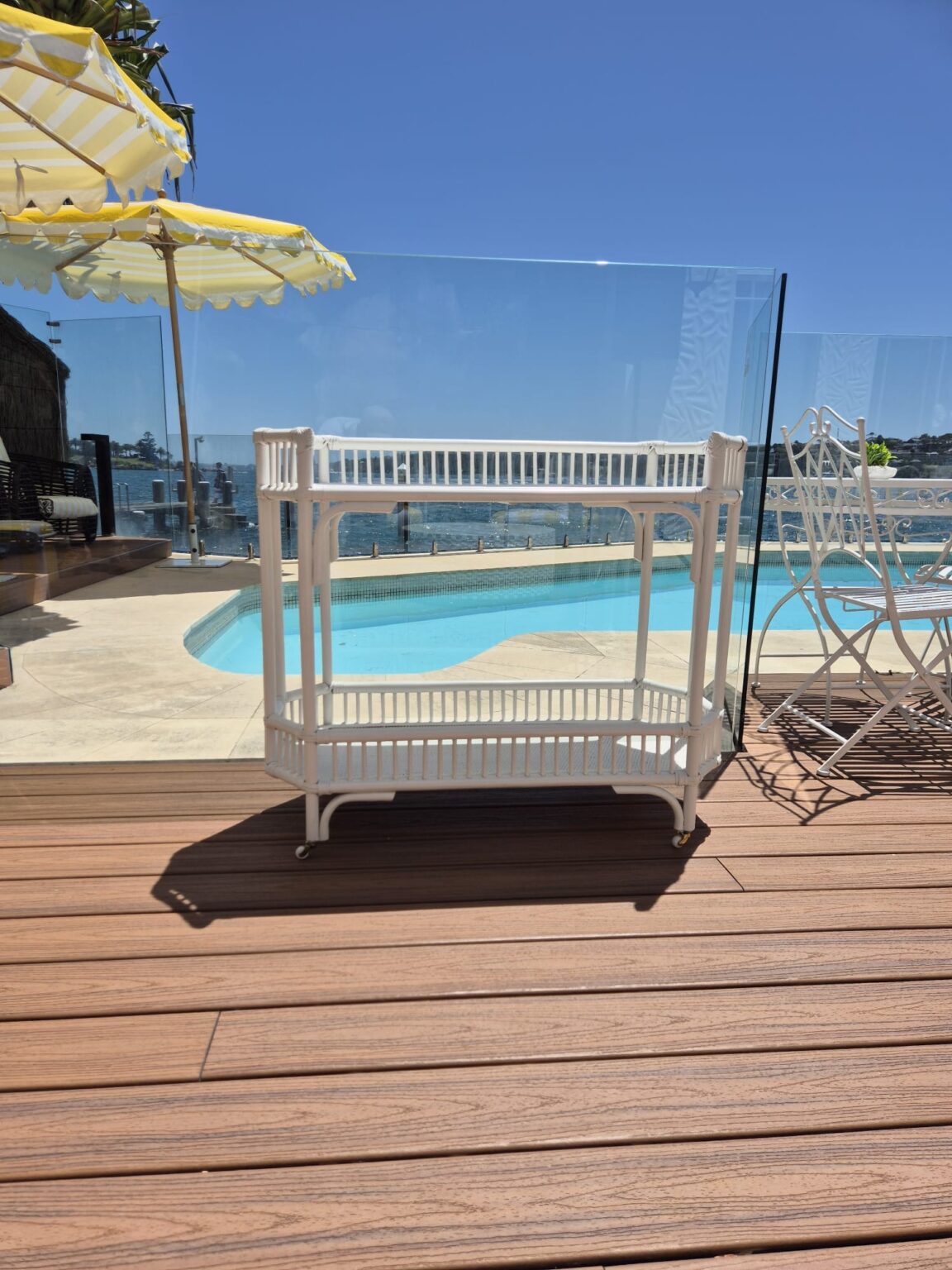 White Bamboo Trolley Bar Cart - Optimum Event Hire